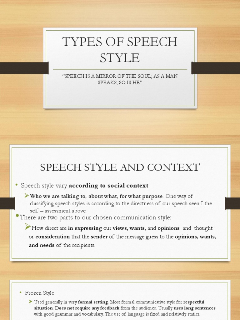 Types of Speech Style | PDF