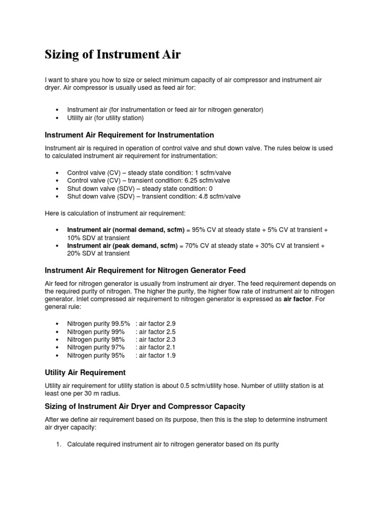 Instrument Air Sizing | PDF | Steady State | Valve