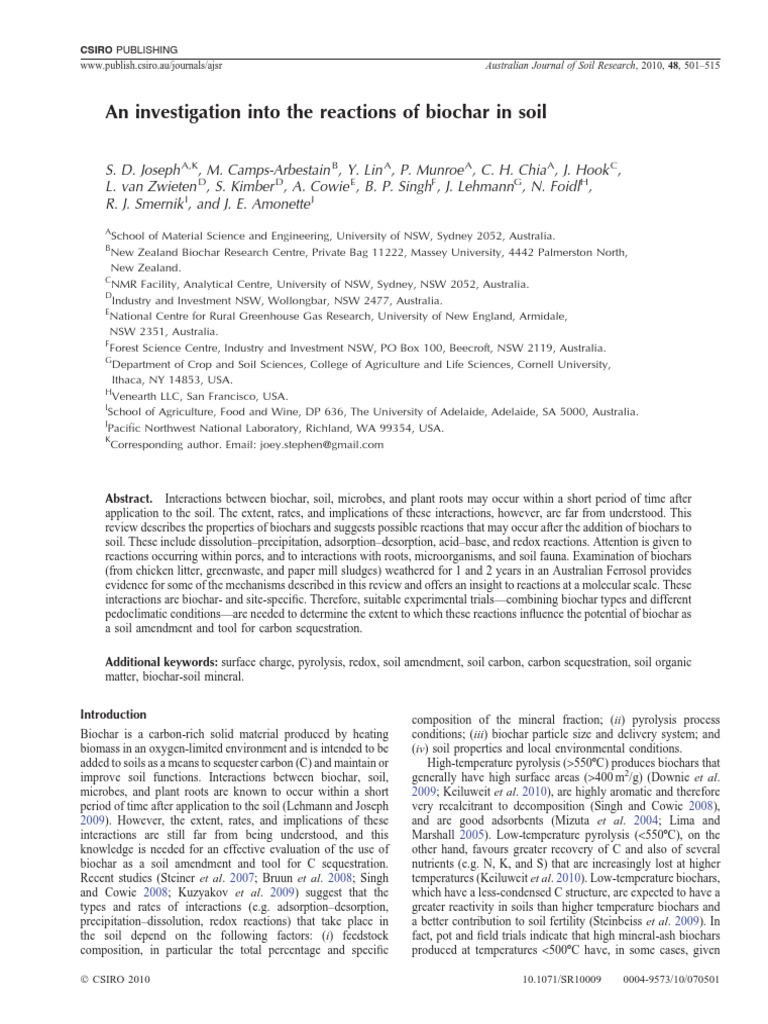 Biochar Reactions in Soil: A Review | PDF | Soil | Adsorption