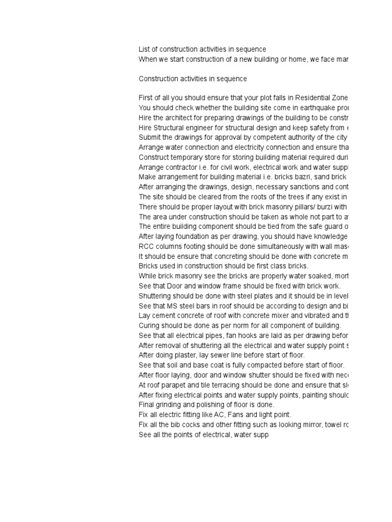 Construction Steps of Building | PDF | Brick | Building Materials