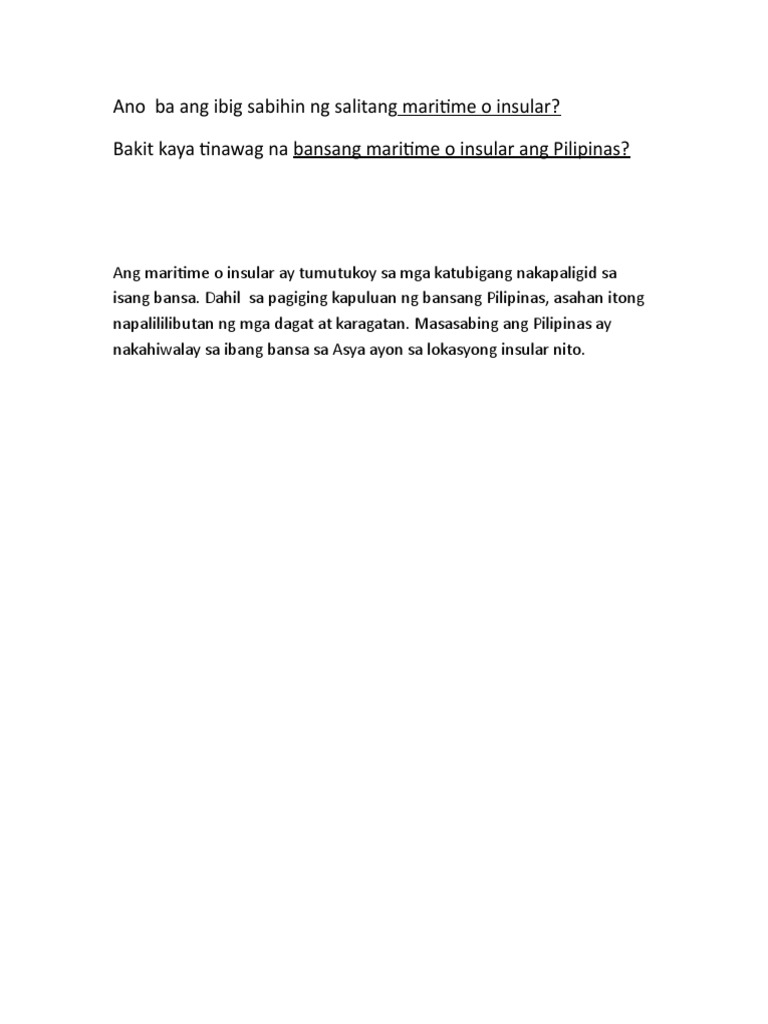 Ano Ba Ang Ibig Sabihin NG Salitang Maritime o Insular? Bakit Kaya ...