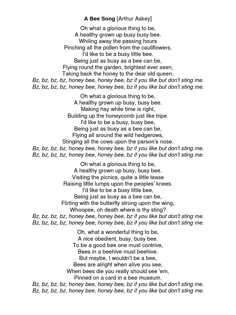 A Bee Song (Arthur Askey) | PDF | Honey Bee | Bees