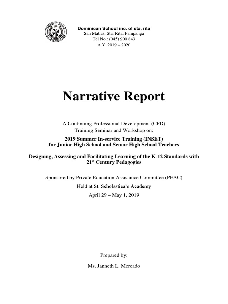 Peac Inset Narrative Report | Download Free PDF | Rubric (Academic ...