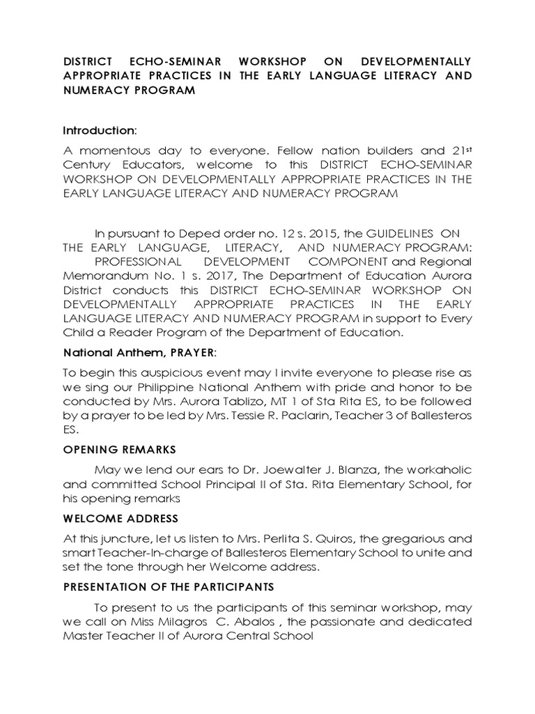 District Echo-Seminar Workshop On Developmentally Appropriate Practices ...