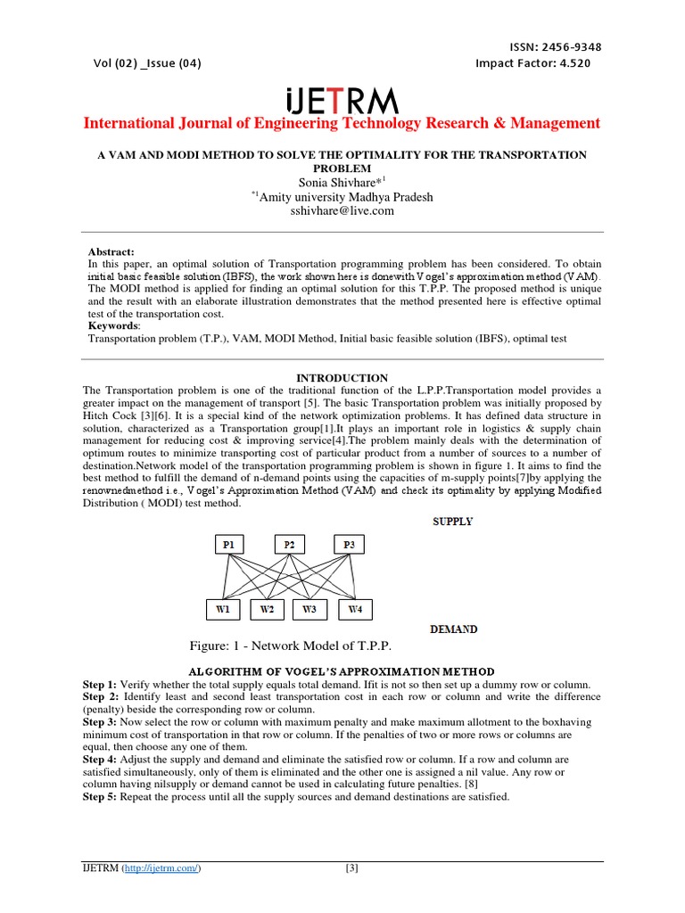 A Vam and Modi Method To Solve The Optim PDF | PDF | Mathematical Optimization | Systems Analysis