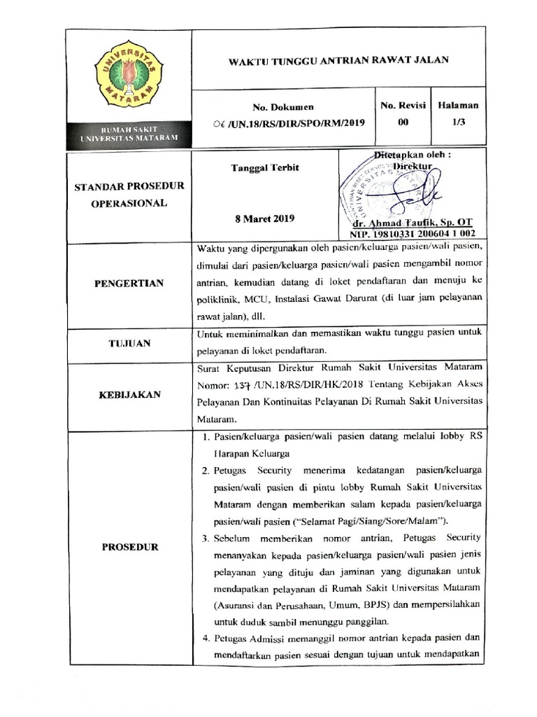 Mirm 13.1.1 Ep 2 Sop Waktu Tunggu Antrian Rawat Jalan | PDF