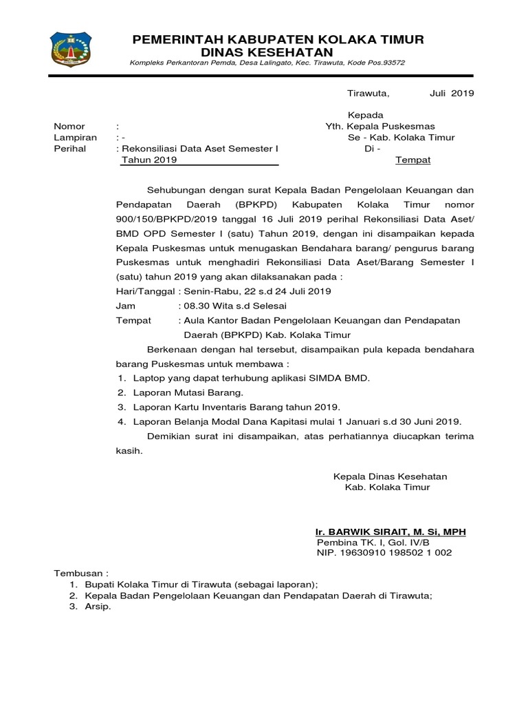 Surat Undangan Rekon Aset | PDF