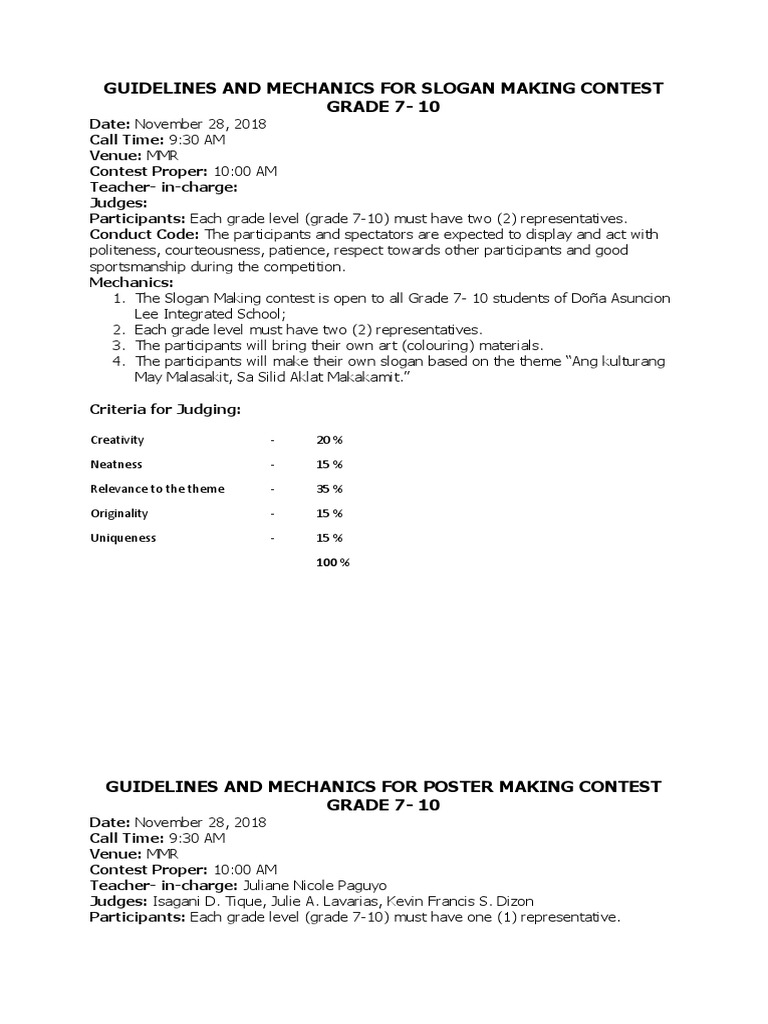 Guidelines and Mechanics For Slogan Making Contest | PDF