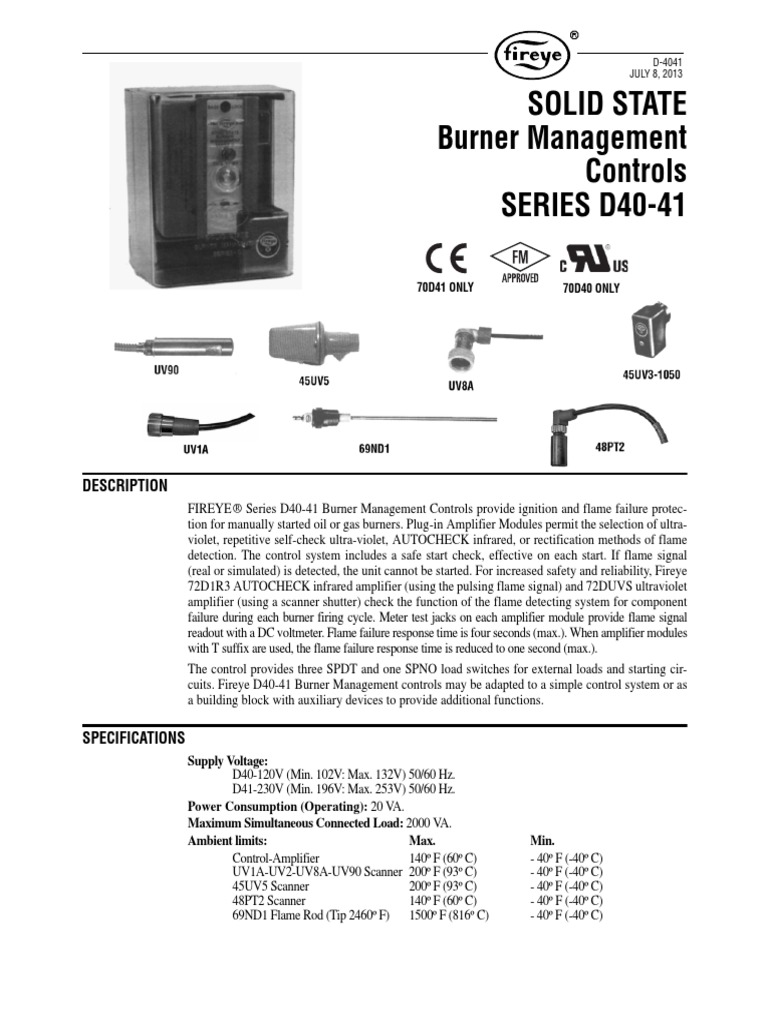 Solid State Burner Management Controls SERIES D40-41: Description | PDF ...