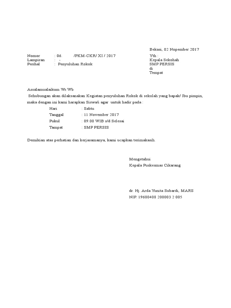 Surat Undangan Penyuluhan ROKOK | PDF