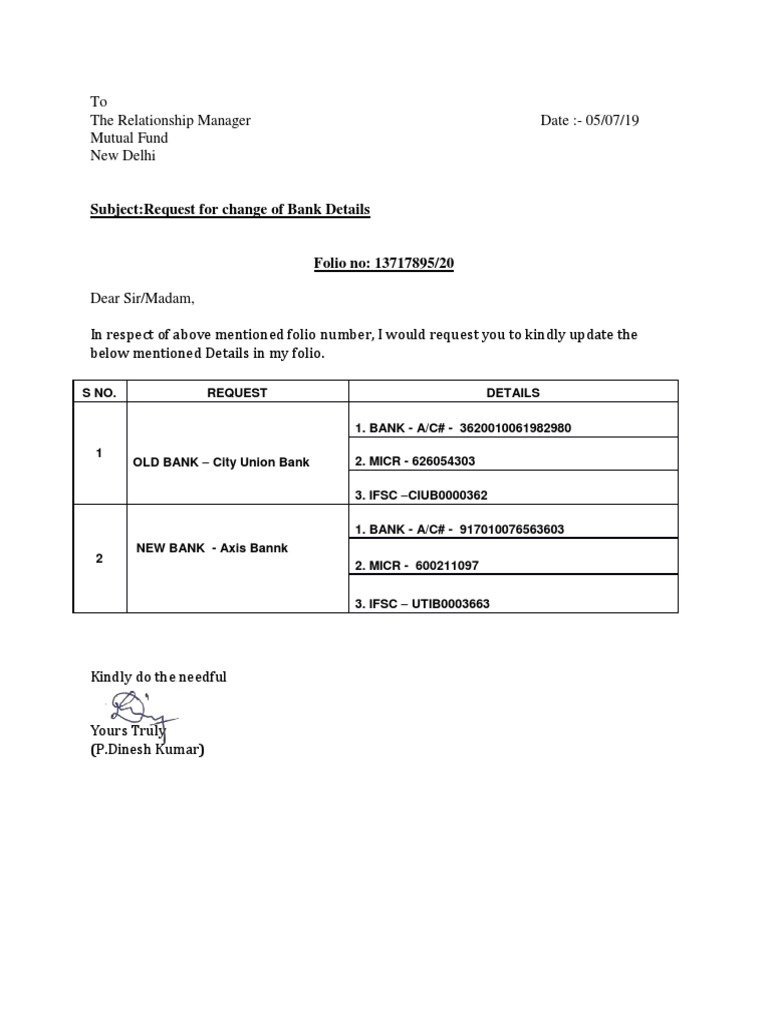 Change of Bank Form | PDF