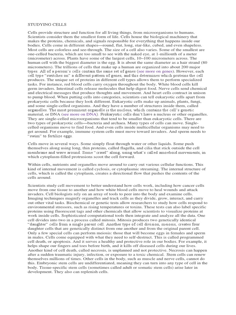 Studying Cells | PDF | Cell (Biology) | Organisms