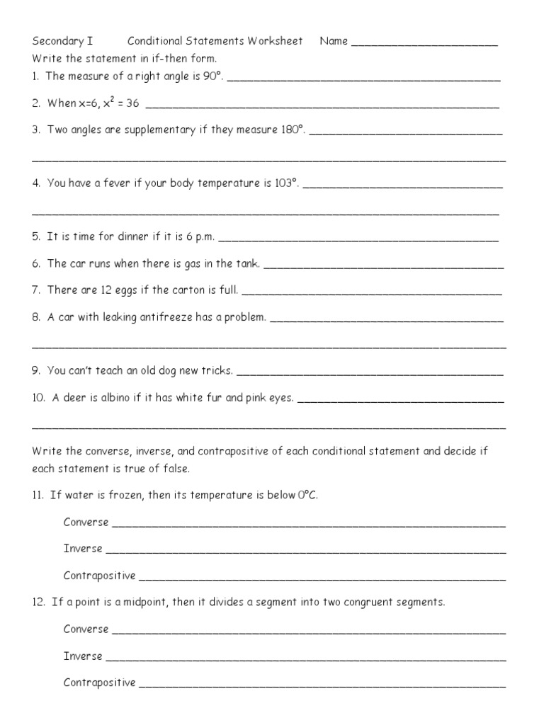 Conditional Statements Worksheet Zero Conditional Worksheets