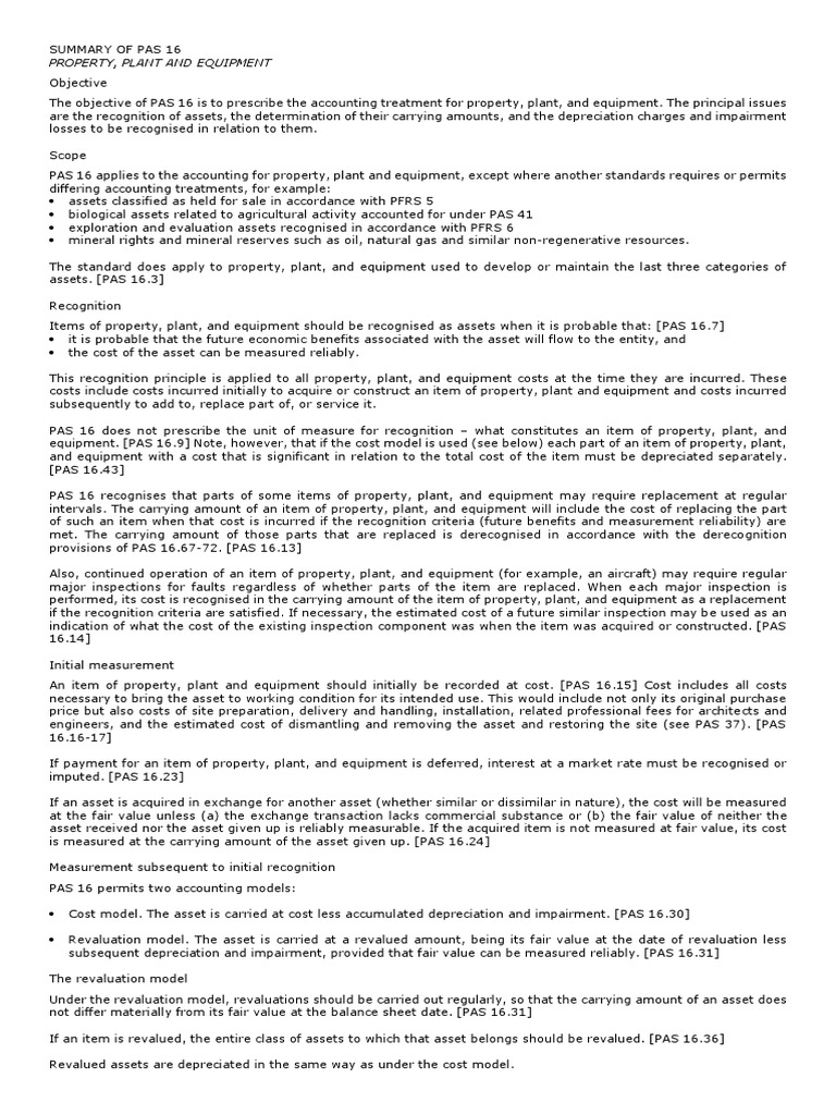 Summary of Pas 16 N | PDF | Depreciation | Fixed Asset