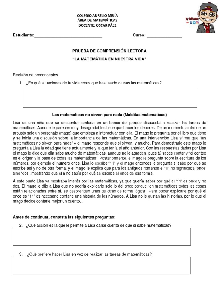 Prueba de Comprension Lectora | PDF | Enseñanza de matemática | Science