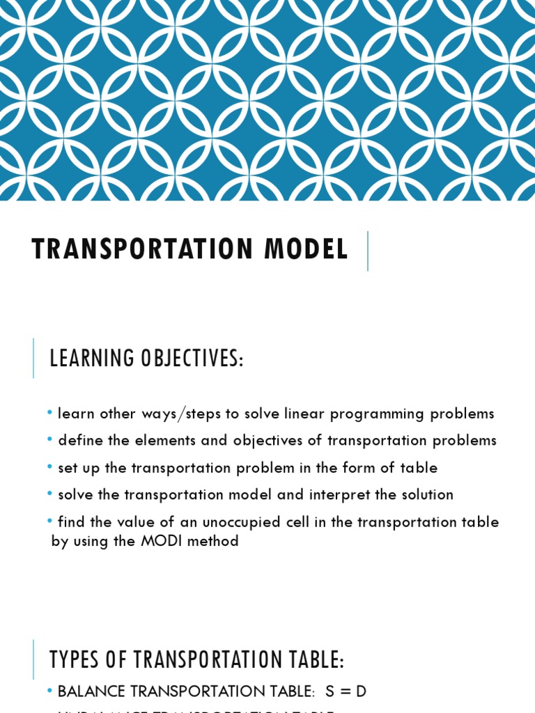 Transportation Models | PDF | Mathematics Of Computing | Numerical Analysis
