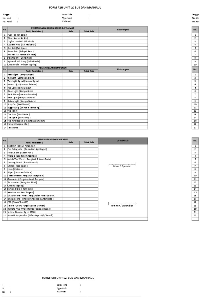 Form P2H LV, Bus | PDF