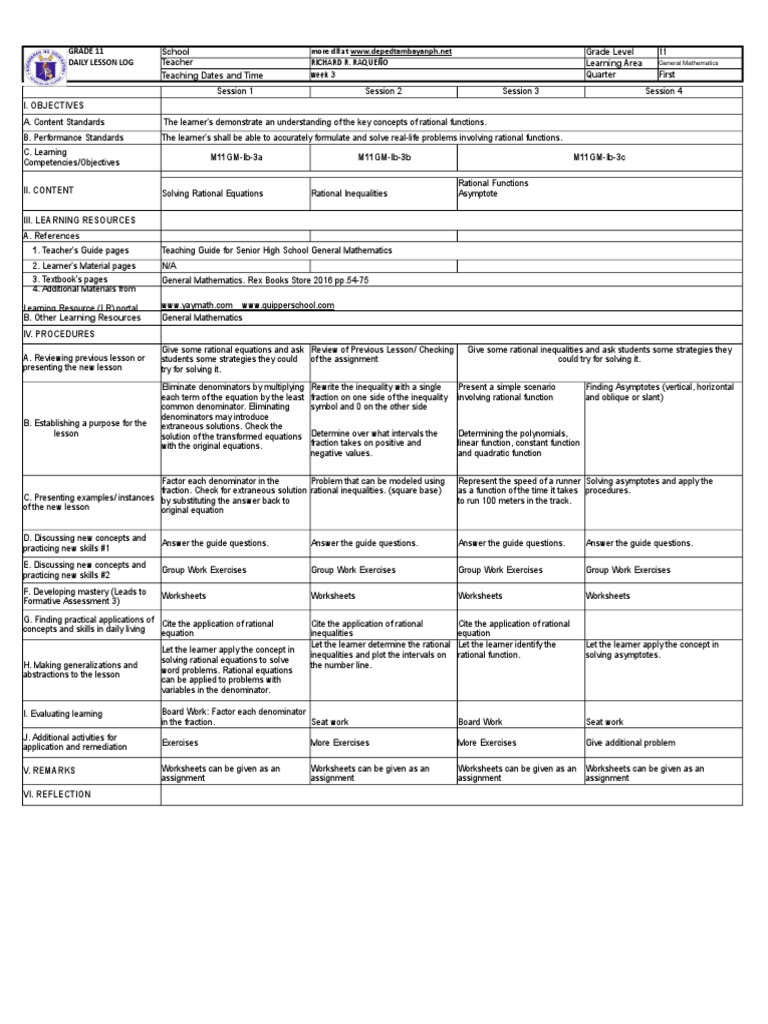 General Math DLL For SHS - (More DLL at WWW - Depedtambayanph.net) ) Q1 ...