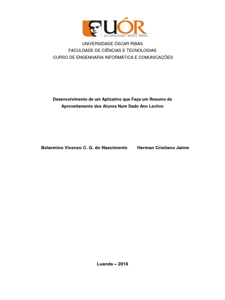 Universidade Óscar Ribas Faculdade De Ciências E Tecnologias Curso De ...