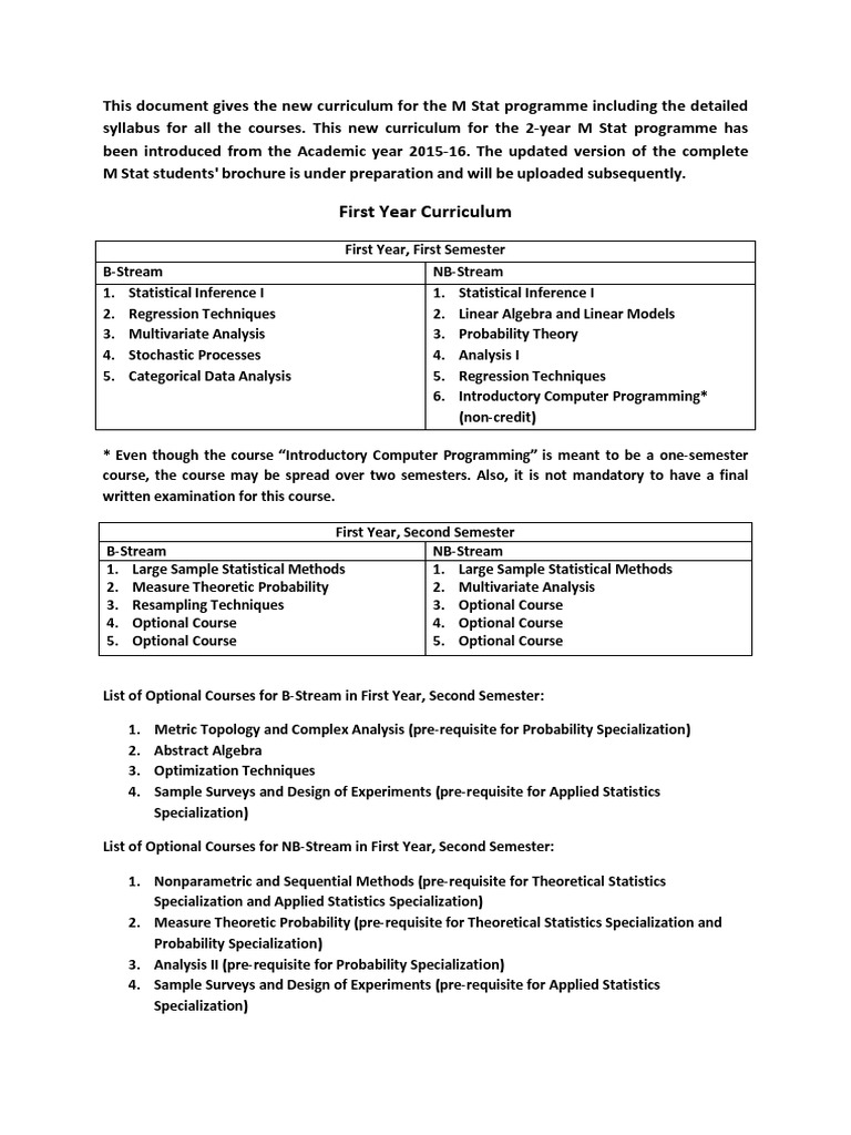 M Stat programme new curriculum 2015-16 | PDF | Resampling (Statistics ...