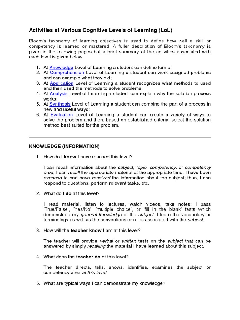 Levels of Learning | PDF | Design | Scientific Method