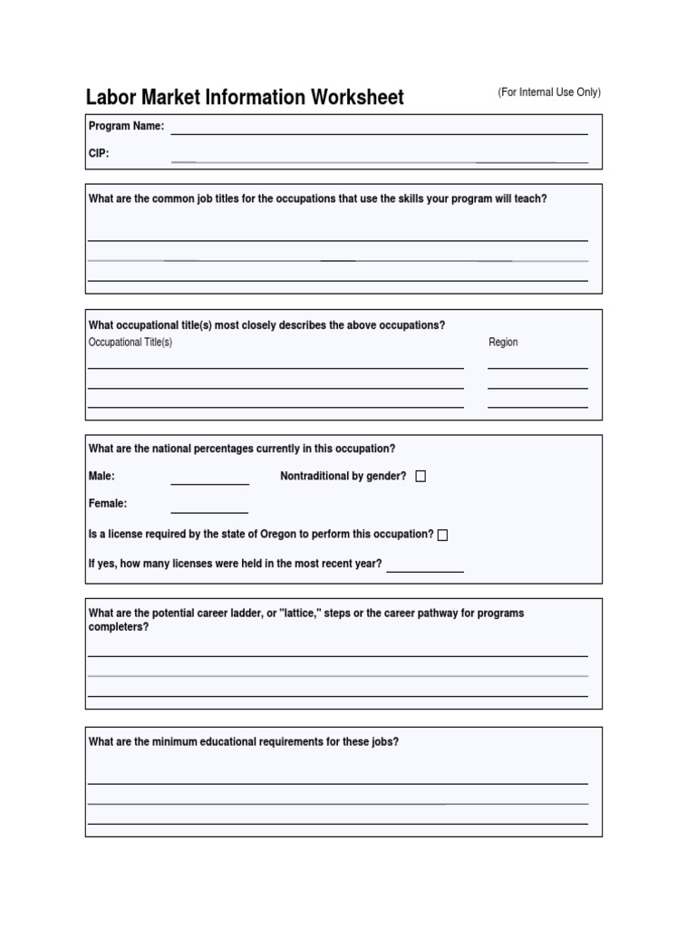 Labor Market Information Worksheet: Occupational Title(s) Region | PDF