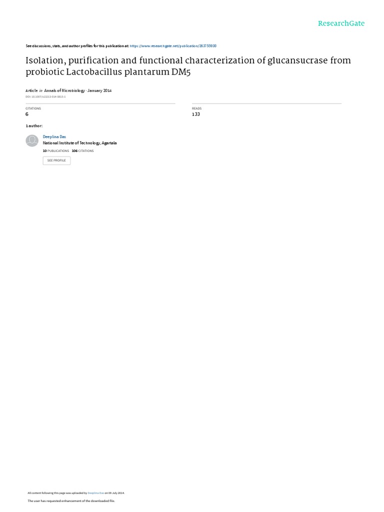 Isolation, Purification and Functional Characterization of Glucansucrase From Probiotic ...