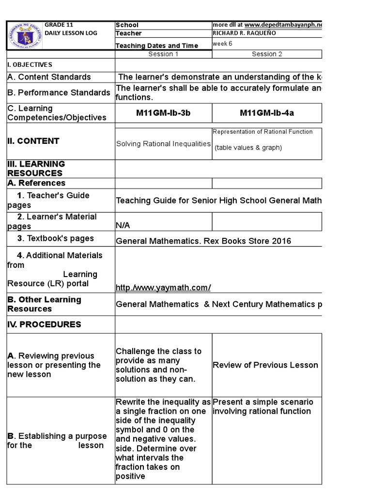 Grade 11 General Math Lesson Plan | PDF | Group (Mathematics ...