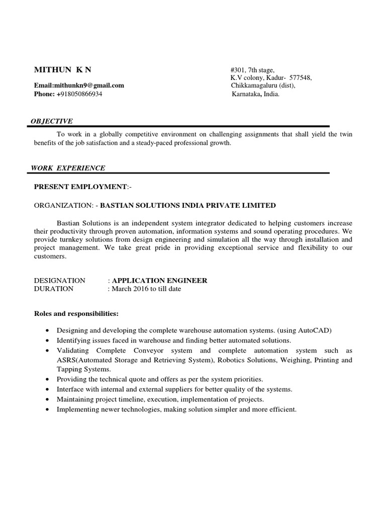 Mithun Resume - 2019 | PDF | Automation | Warehouse