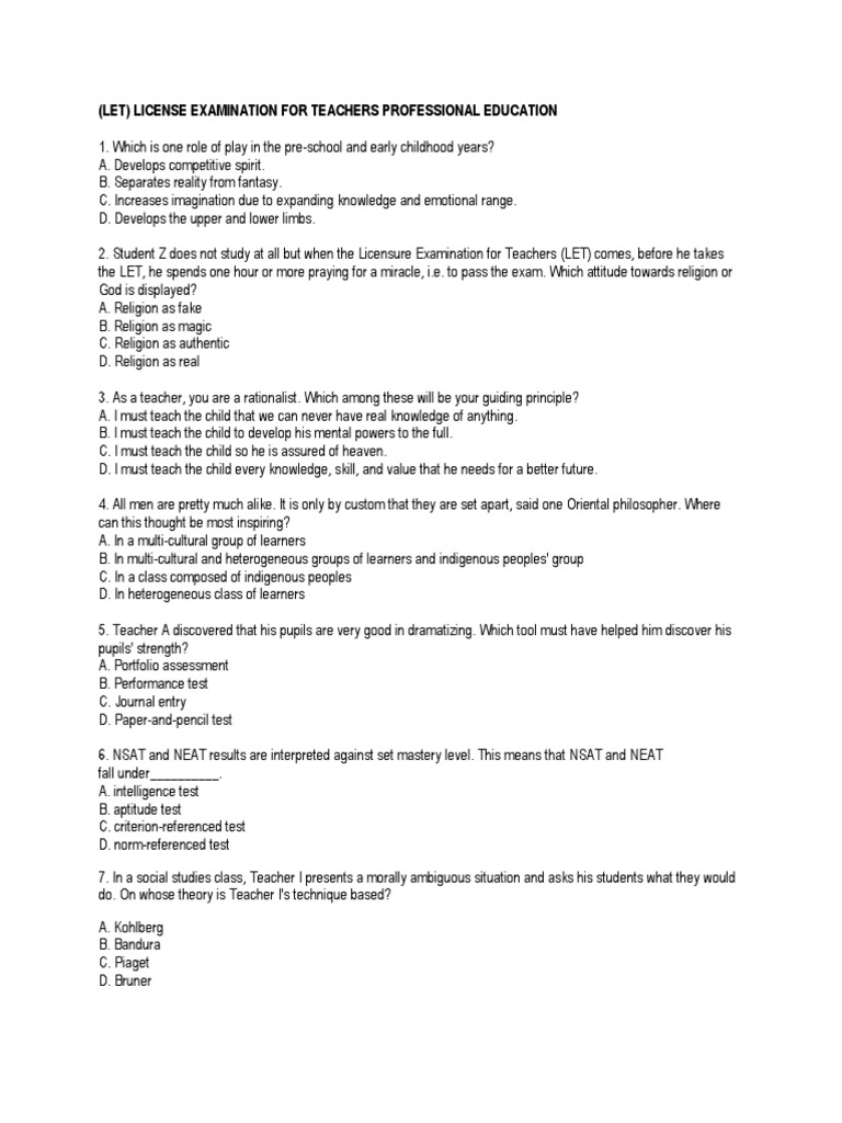 (Let) License Examination For Teachers Professional Education | PDF ...