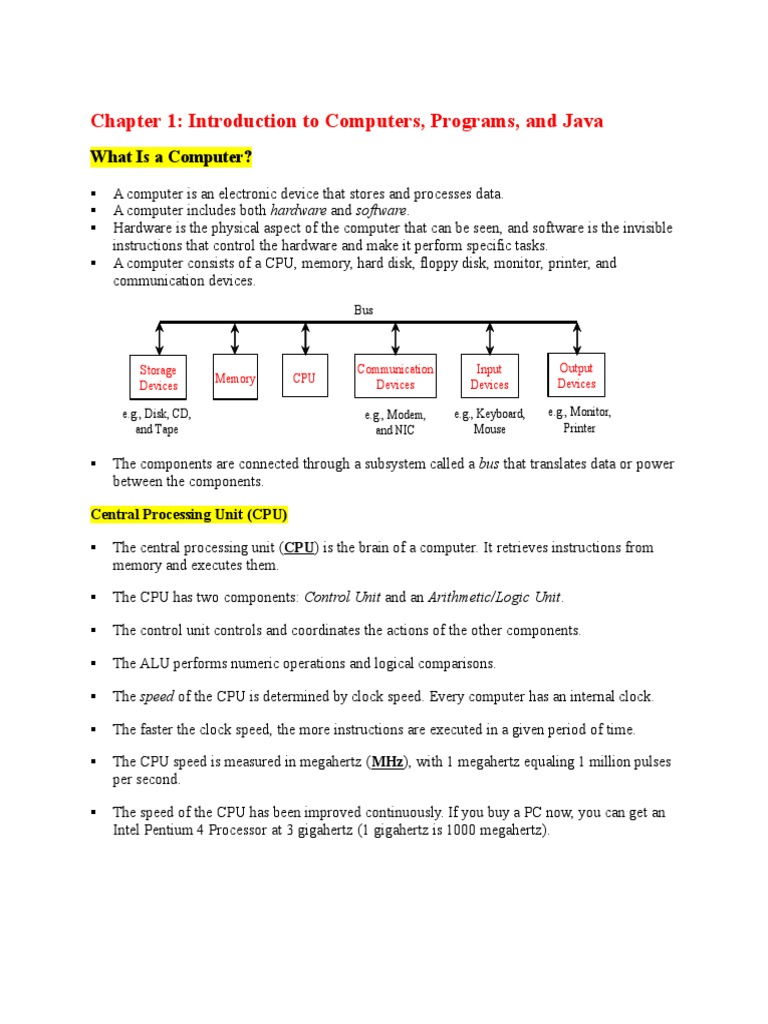 Chapter 1 Introduction To Computers Programs And Java What Is A Computer Pdf Java 