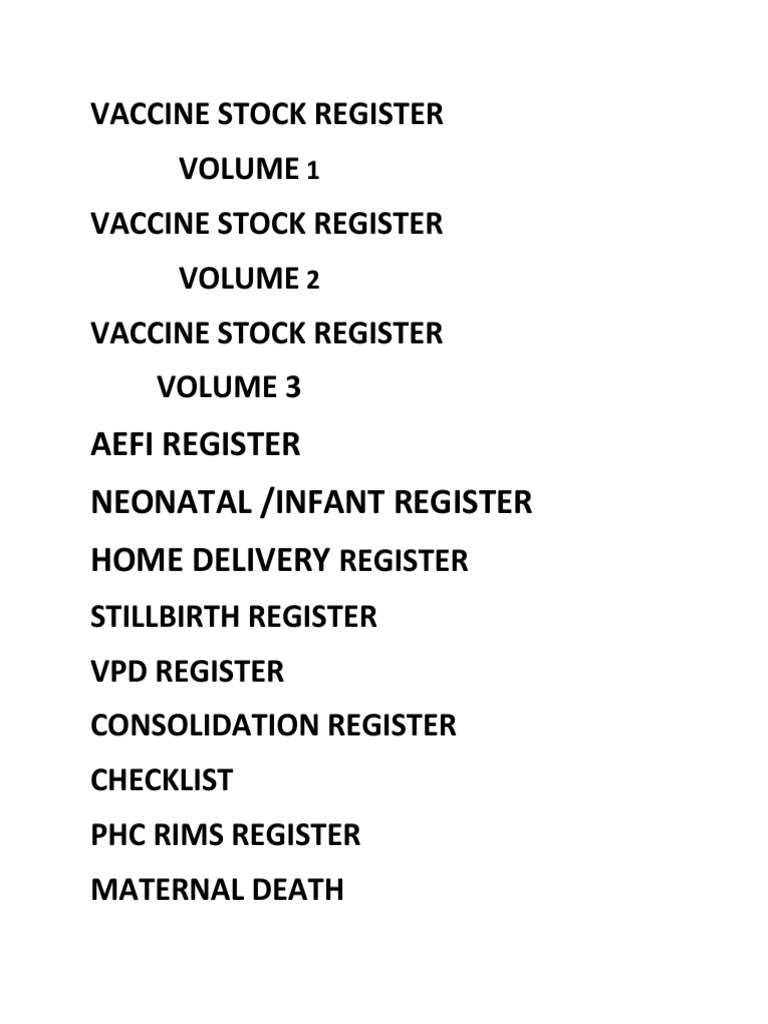 Vaccine Stock and AEFI Registers | PDF