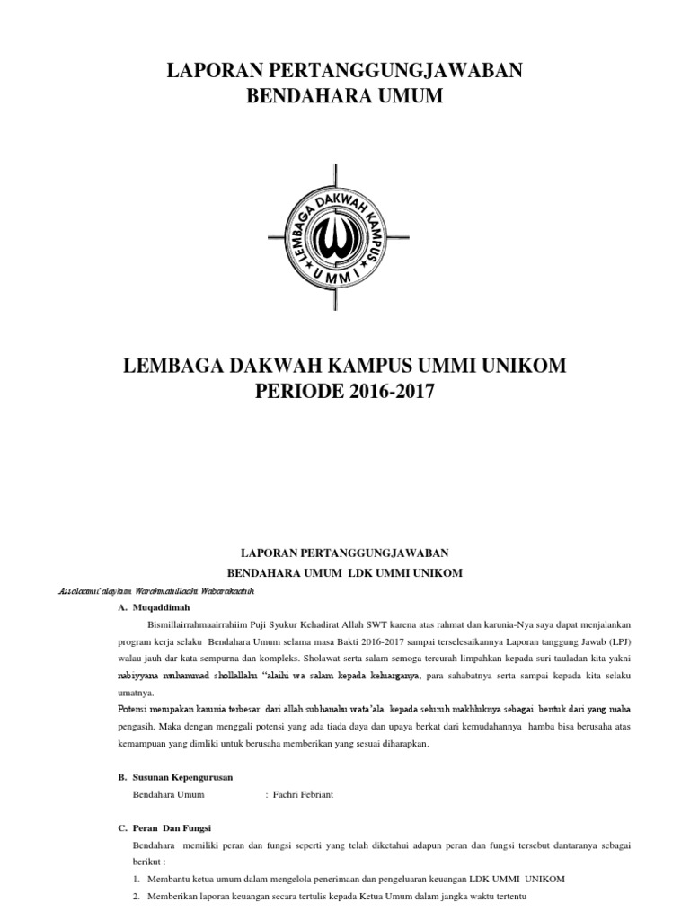 LPJ Bendahara Umum LDK Ummi Unikom | PDF