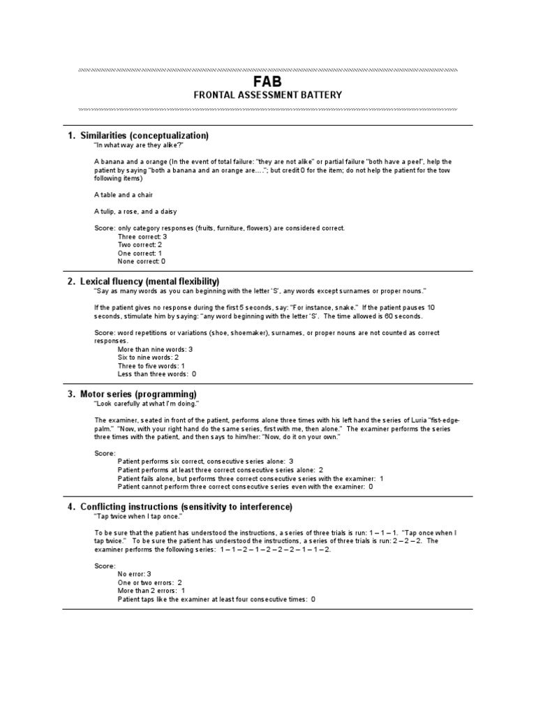 Frontal Assessment Battery | PDF | Psychology | Neuroscience