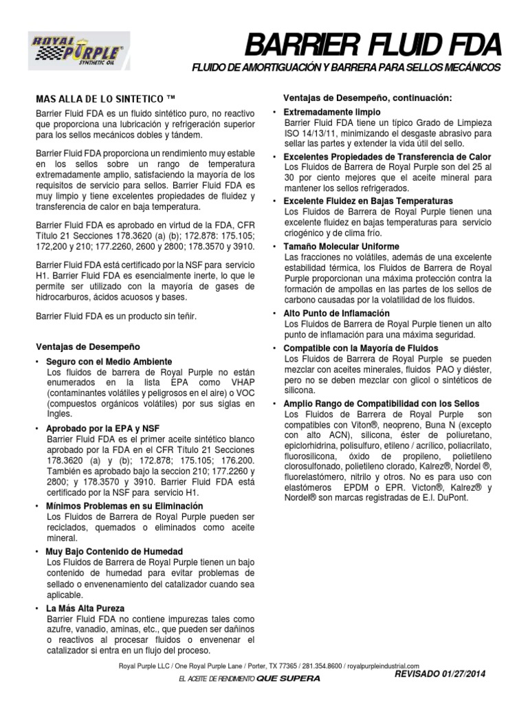 Pds Barrier Fluid FDA Esp | PDF | Química | Materiales