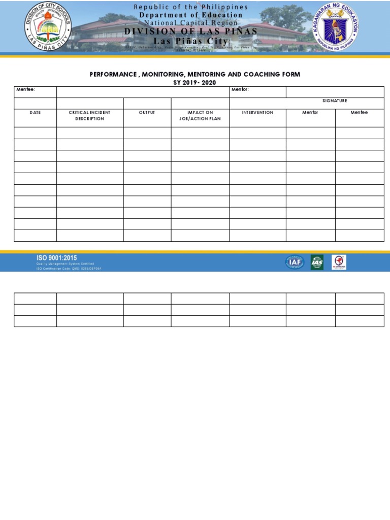 Performance Monitoring Mentoring and Coaching Form Final 2019 | PDF