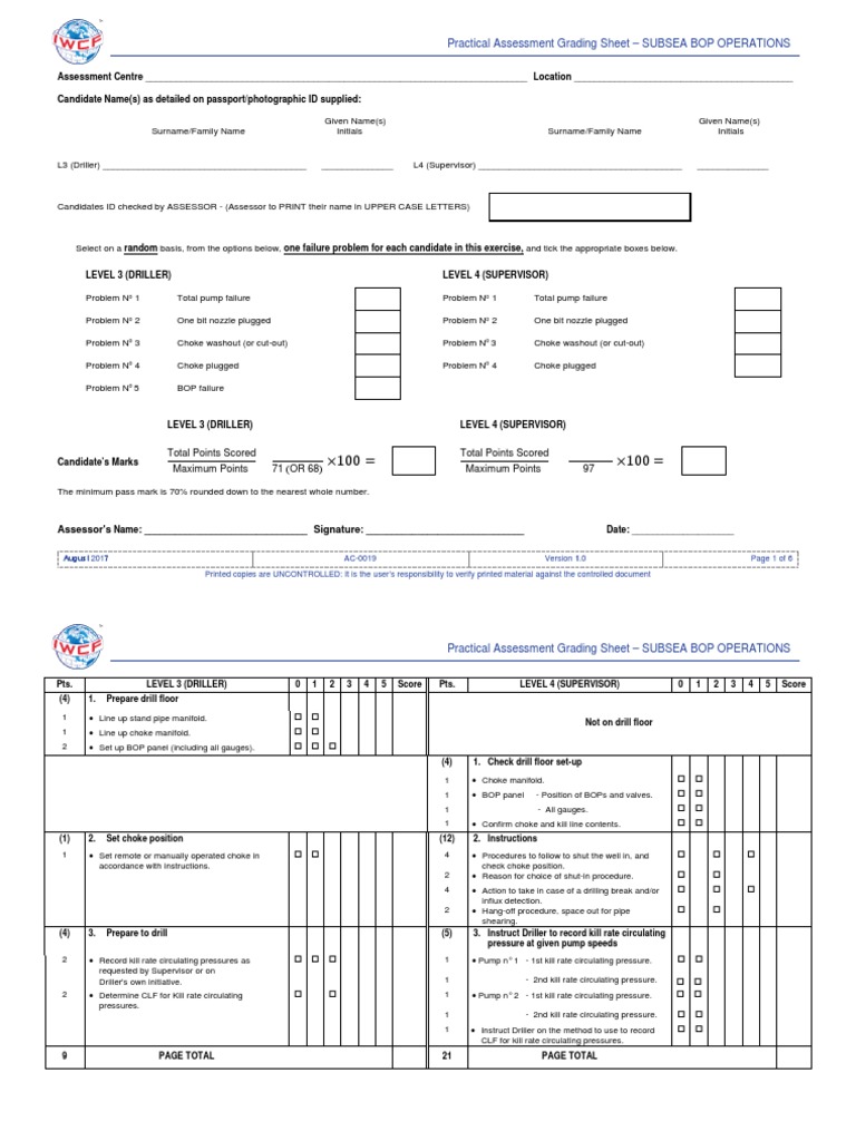 AC-0019 Practical Assessment Grading Sheet - Subsea BOP Operations ...