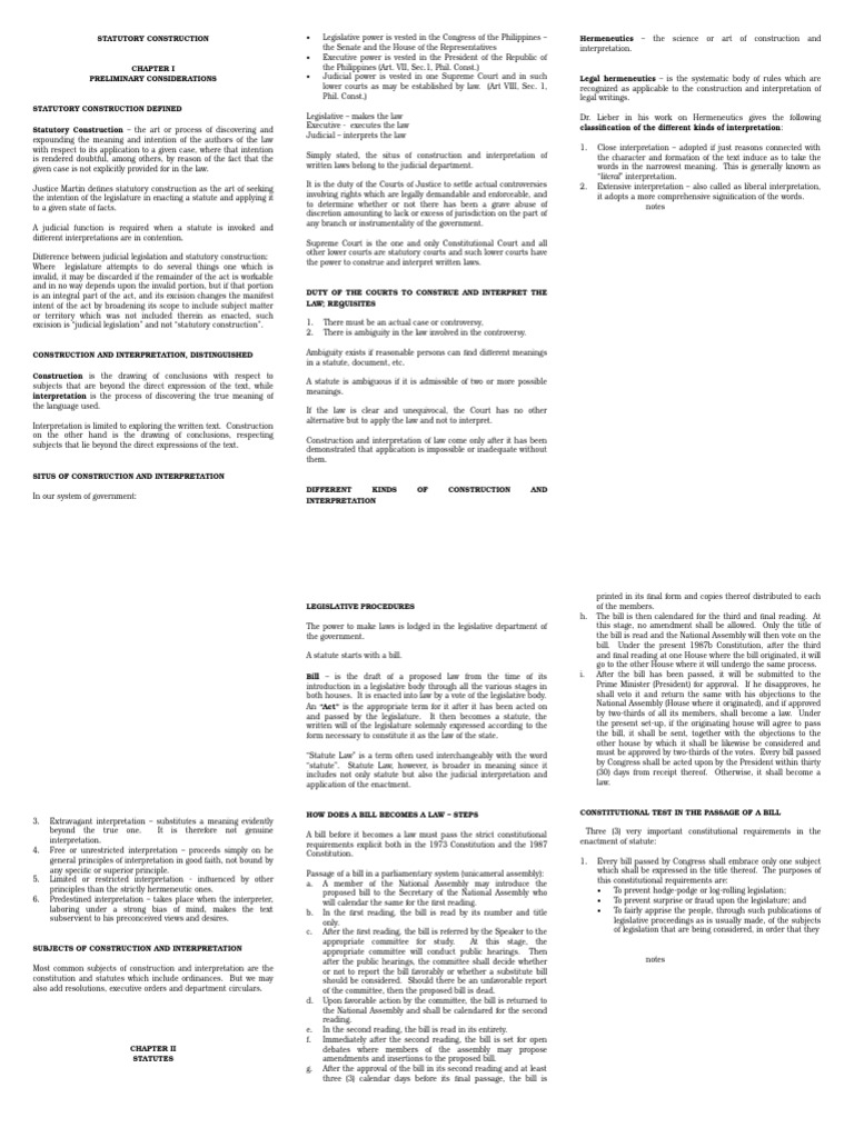 Statcon Agpalo Notes PDF | PDF | Statutory Interpretation | Bill (Law)