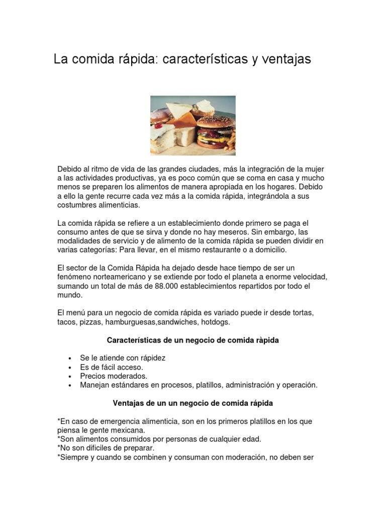 La Comida Rápida | PDF | Comida rápida | Alimentos