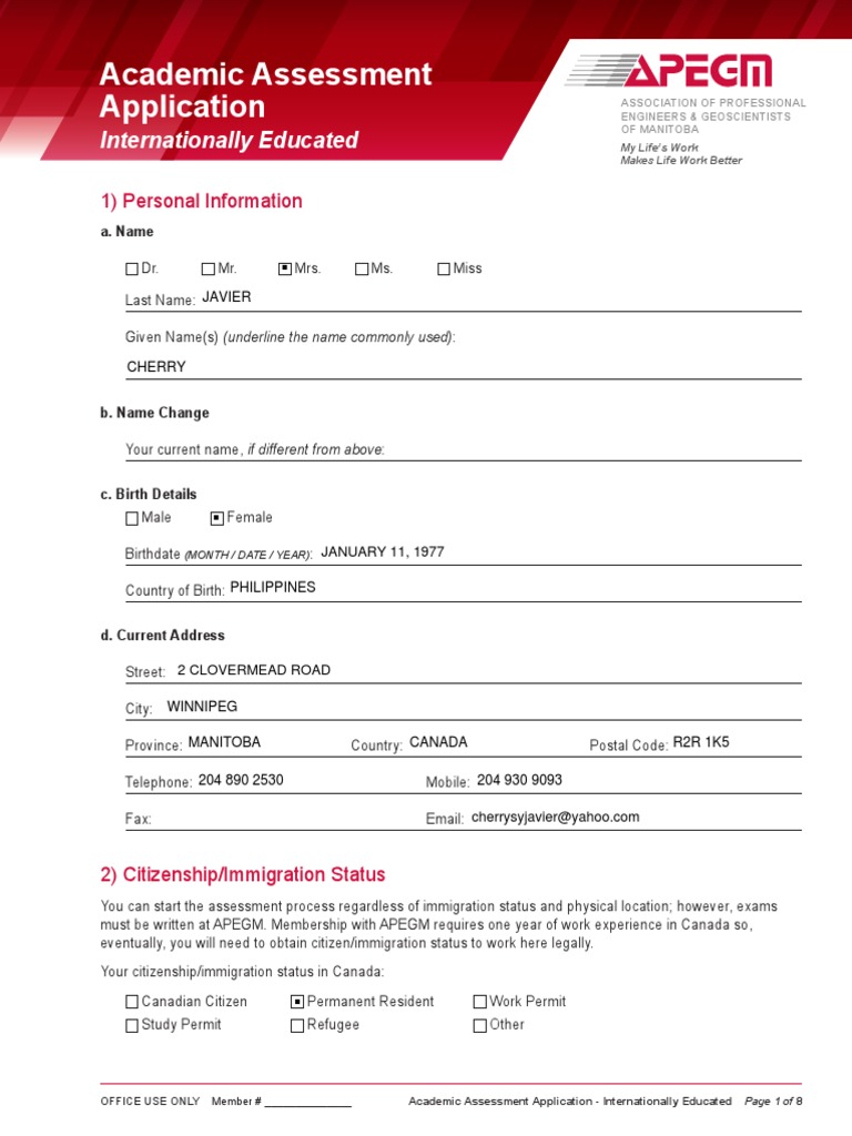 Academic Assessment Application: Internationally Educated | PDF ...