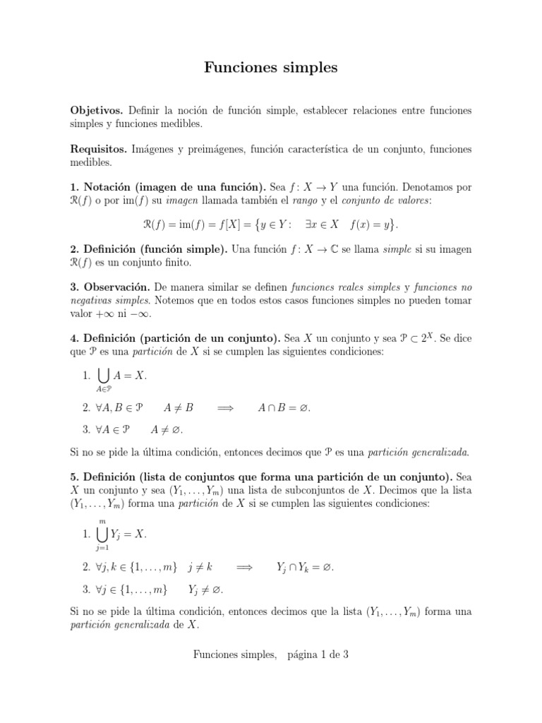 Simple Functions Es | PDF | Función (Matemáticas) | Conjunto (Matemáticas)