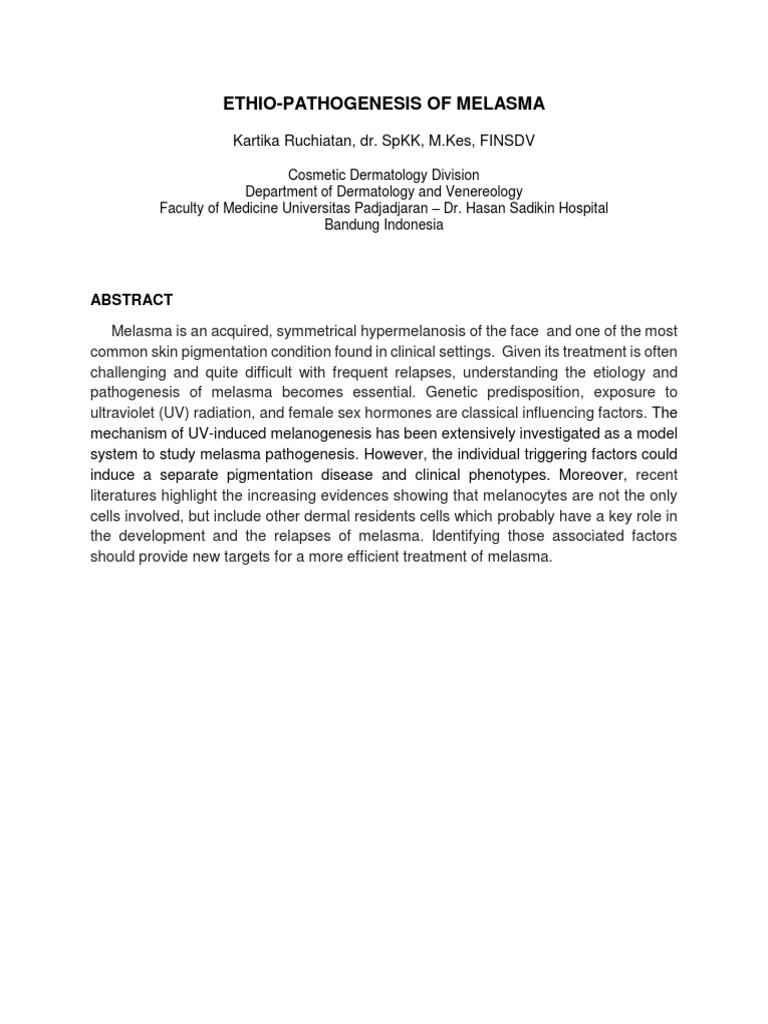 Ethio-Pathogenesis of Melasma | PDF