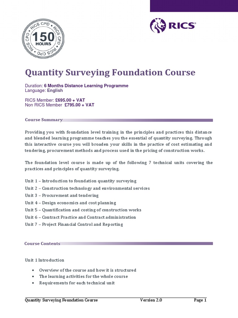 RICS QS Foundation Course | PDF | Educational Technology | Procurement
