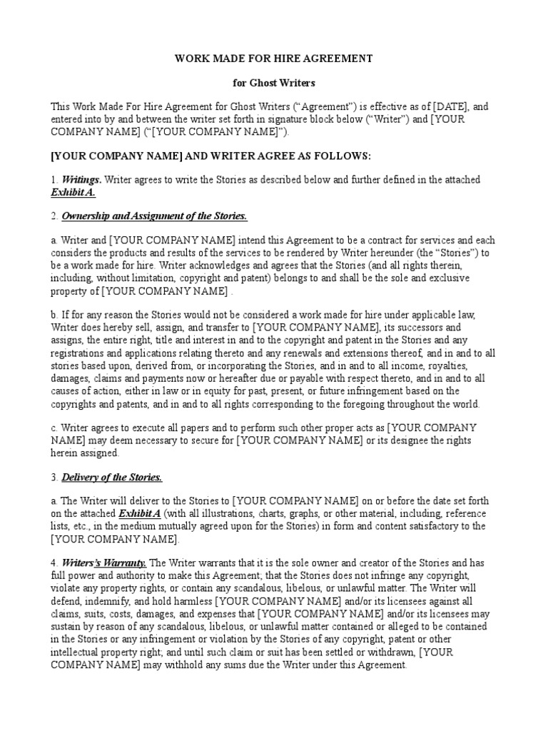 Ghost Writing Agreement | PDF | Copyright | Patent