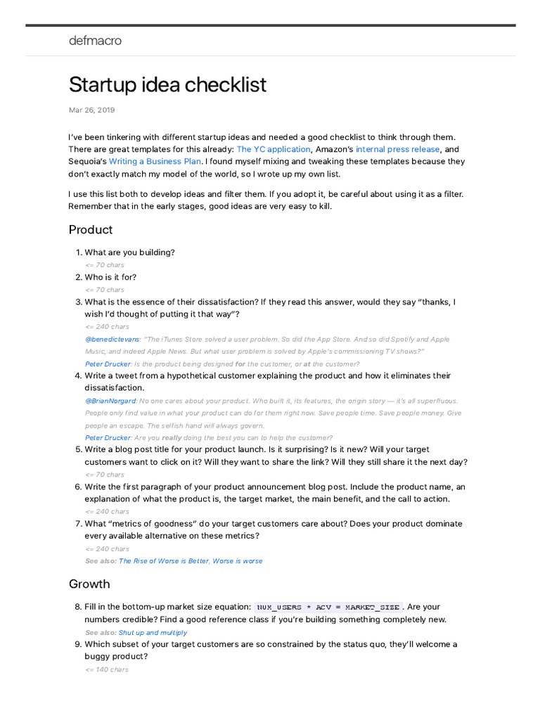 Startup Idea Evaluation Checklist | PDF | Business