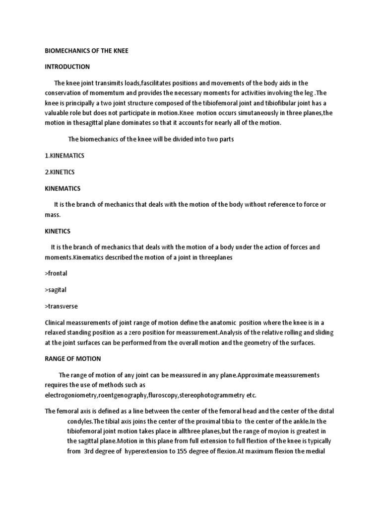 Biomechanics of The Knee 1 | PDF | Knee | Anatomical Terms Of Motion