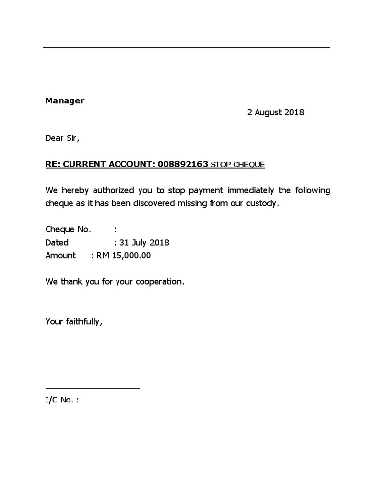 Surat Hilang Cheque | PDF