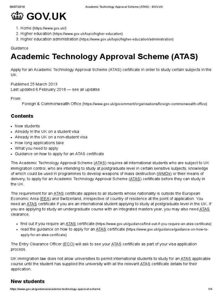 Academic Technology Approval Scheme (ATAS) - GOV - Uk | Download Free ...