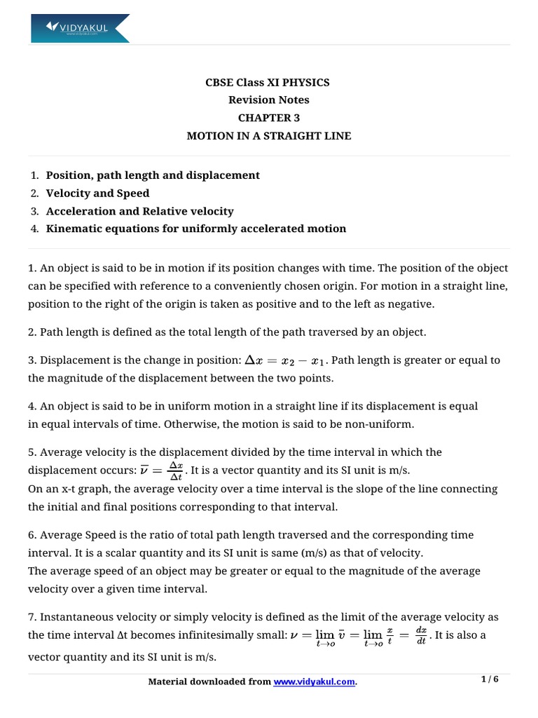 11 Physics Notes Ch03 | PDF | Acceleration | Velocity