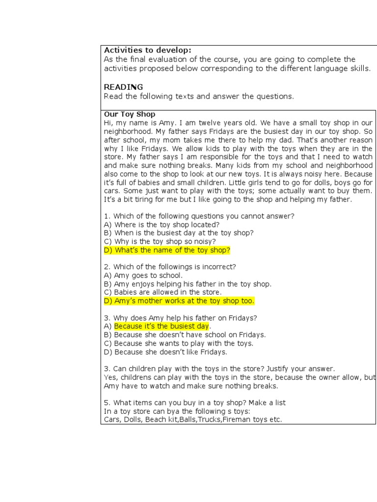 Actividades Realizada Ingles Julio 17 Marcos | PDF | Toys | Clothing